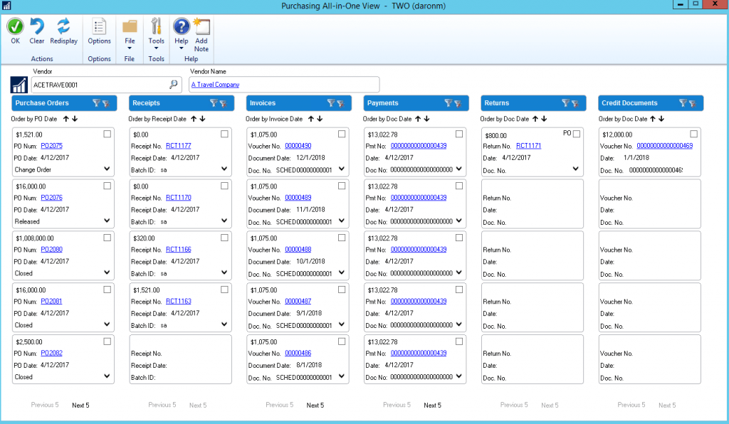 Microsoft Dynamics GP (Great Plains) All In One View Window for AP
